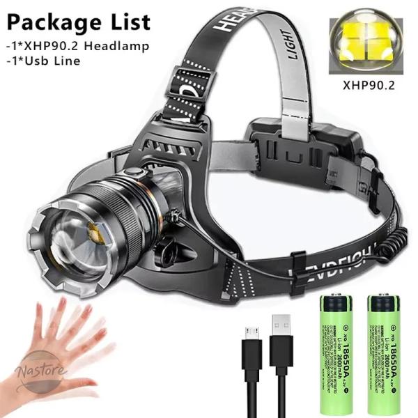 SUPER BRIGHT LED HEADLAMP WITH XHP90 LAMP BEADS WATERPROOF HEADLIGHT POWER DISPLAY SUITABLE EXPLORATION HUNTING FISHING