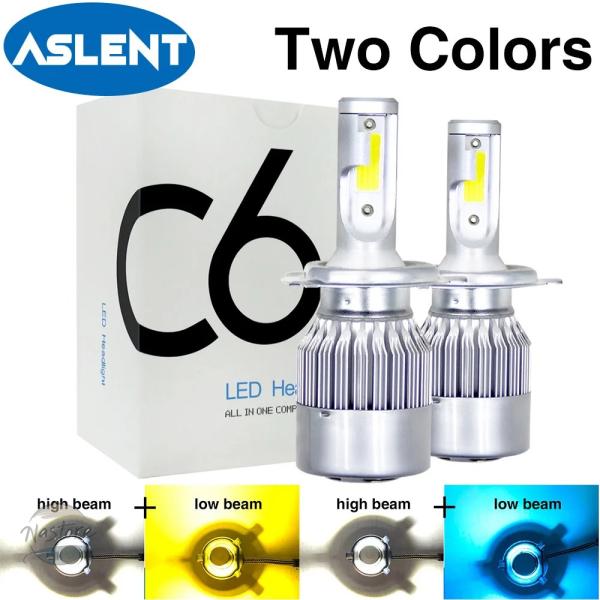 2PCS C6 LED H4 TWO COLOR 6500K+3000K 6500K+8000K BLUE WHITE 9003 HB2 HI/LO TURBO LED BULB LIGHT CAR HEADLIGHT AUTO HEADLAMP