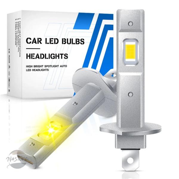 2PCS 3000K GOLDEN YELLOW H1 LED HEADLIGHTS 12000LM 30W 3570 CSP HIGH BEAM TURBO AUTO LIGHT 1 1 FANLESS MINI 12V PLUG AND...