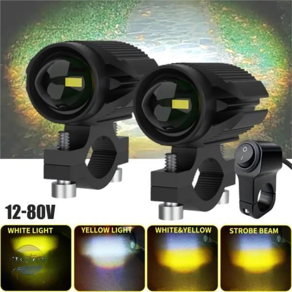 AUXILIARY LED SPOTLIGHTS バイク FOG LIGHTS LAMP 12 80V WHITE/AMBER FLASHING ADDITIONAL HEADLIGHTS FOR バイク LED LIGHTS