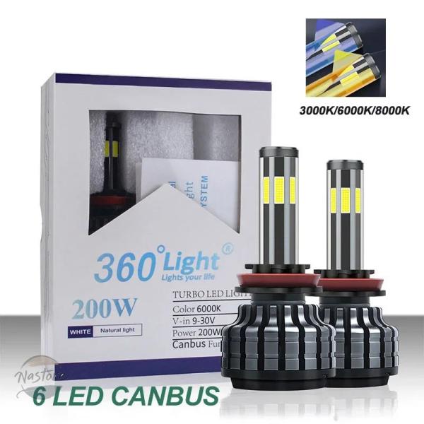 LED HEADLIGHT CAR LIGHT 6 SIDE LED LIGHTS FOR CAR H8 H11 H7 H9 9006/HB4 9005/HB3 200W LED HEADLIGHT BULB SUPER BRIGHT 12V