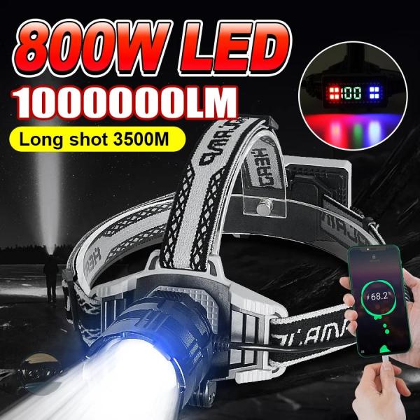 ヘッド ヘッドライト 1000000lm パワフル長距離 led ランプ 800w ライト usb 充電式 懐中電灯 高出力 屋外 部品 カスタムパーツ アクセサリー