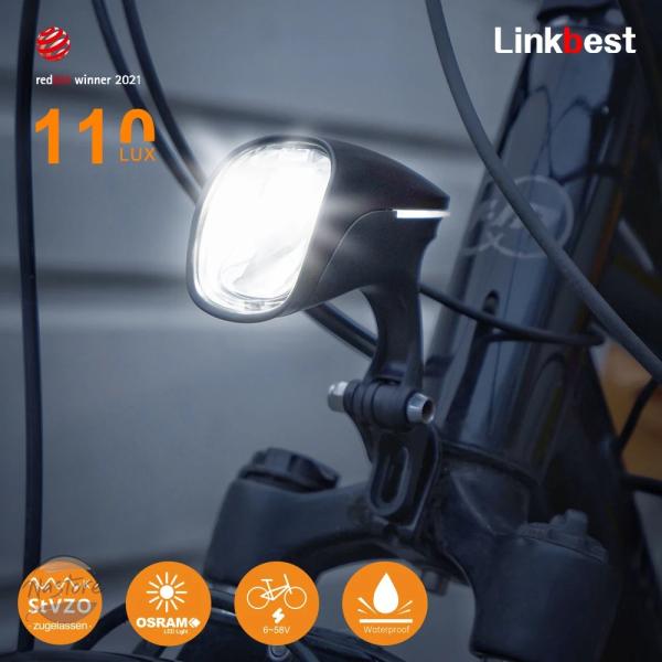 LINKBEST LED BICYCLE HEADLIGHT ELECTRIC LIGHT WATERPROOF IPX5 12V 58V EBIKE LANTERN POWERFUL LIGHT FRONT LAMP 110 LUX
