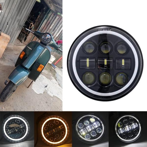 5.75インチ INCH ROUND LED HEADLIGHT WITH HALO RING DRL AMBER TURN SIGNAL FOR VESPA ホンダ SHADOW VT 600 700 750 1100 VTX 1300 ...