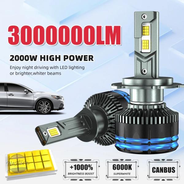 H4 LED HEADLIGHT 2000W 3000000LM H7 AUTO DIODE FOG LAMP PLUG PLAY H11 H8 H1 30PCS 8890 CSP HB3 9005 HB4 9006 9012 6000K ...