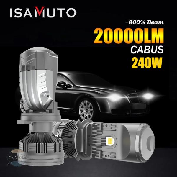 LED H19 H4 HEADLIGHT WITH LENS ISAMUTO FE771L 240W 7000K 20000LM CAR WHITE HI/LO BULB