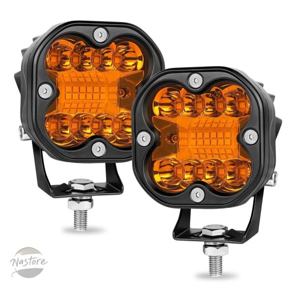 2X 3インチINCH AMBER LED WORK LIGHTS QUAD ROW CUBE PODS SPOT FLOOD OFFROAD LIGHTS FOG A PILLAR HOOD LED DITCH PODS BUMPER R...