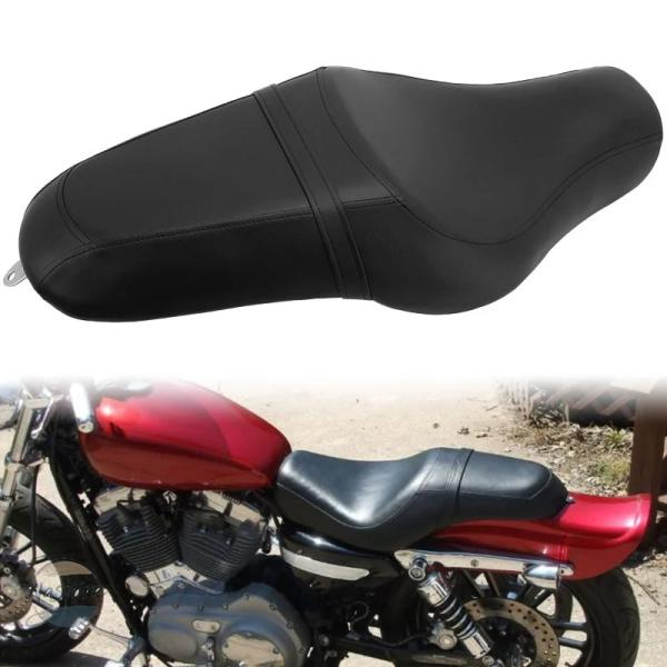 BLACK バイク FRONT DRIVER REAR PASSENGER TWO UP SEAT CUSHIONS PU LEATHER ハーレー スポーツスター 1200 48 2004 2016