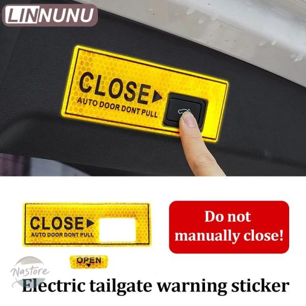 linnunu car stickers electric tailgate warning sticker trunk open close diamond reflective auto interior accessories 部品 ...