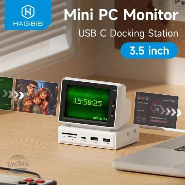 HAGIBIS 3.5インチ IPS ミニスクリーン AIDA64 ミニPC CPU RAM HDD データモニター ディスプレイ サブスクリーン USB C ハブ付き ノートパソコンPC MACBOOK