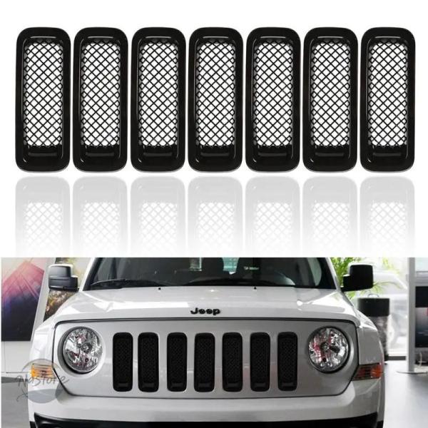 フロント バンパー レーシング グリル ジープ パトリオット 2011 14 バンパー インサート トリム リングカバー ベント フレーム ガーニッシュサラウンド