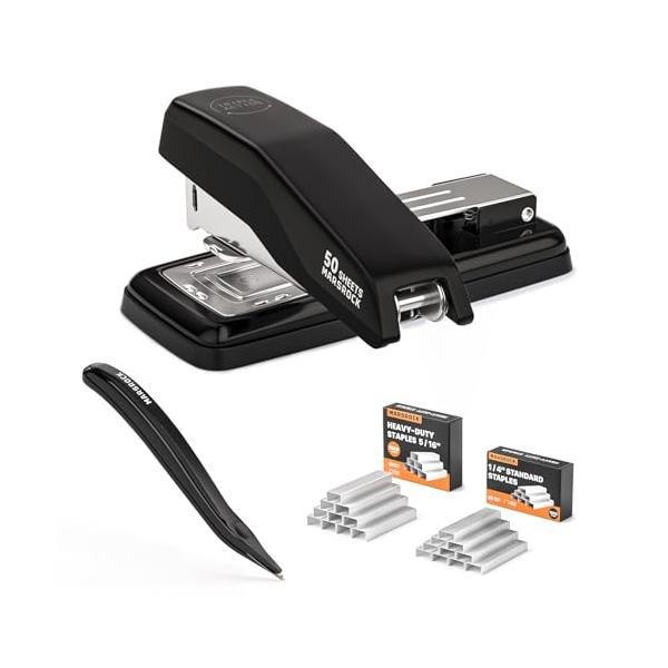 クラシックブラック/-/MR-DSJ001-DL0414S・Color:ブラック・パッケージ個数:1・50枚までしっかり綴じる高性能ホチキス 忙しいオフィスで効率を求めるなら、大容量対応のホチキスが必須。Marsrockの卓上ホッチキスは、...