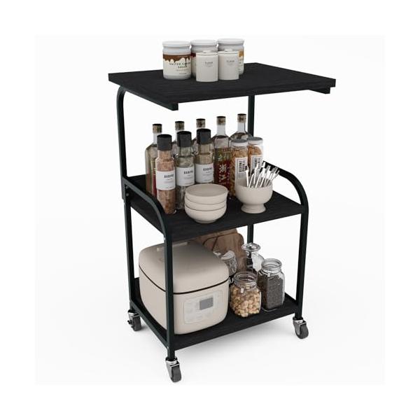 ブラック/標準/CFTC07・Color:ブラック・1. 三段式収納で、異なるアイテムを収納できます・2.後ろにシャッターがあり、物が落ちないようにする・3.キャスターは移動してもよく、どこかに固定してもよく、その中の2つのキャスターにはブ...