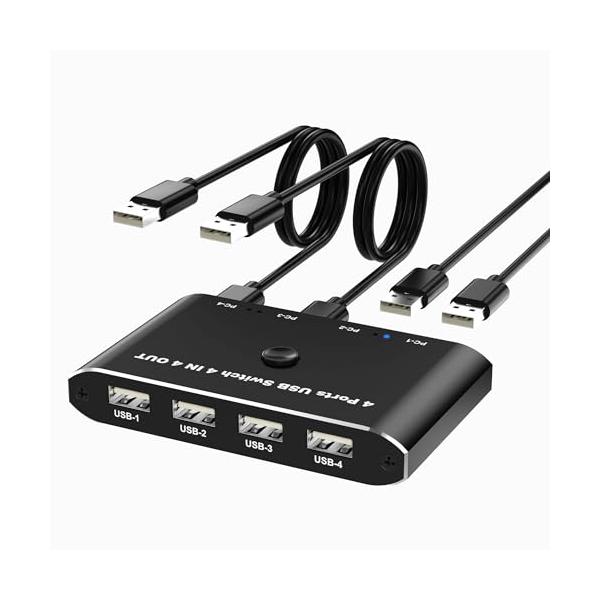 PC4台用 USB2.0-/-/US-404・Style:PC4台用 USB2.0・パッケージ個数:1・4台のPCで4台のUSB機器を共有できる切替器1組の切り替え器、マウス、キーボード、外付けハードディスク、ハブなどのUSB機器を4台のパ...