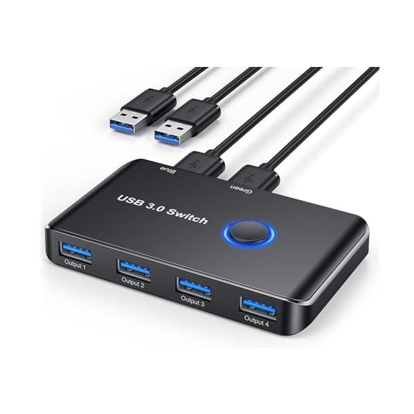 USB3.0切替器ブラック/2台切替4台分配/-・Style:USB3.0切替器・パッケージ個数:1・USB 切替器 PC2台用ABLEWEの新型 usb 切替器は二台のPCと最大4つのUSB外部デバイス(プリンタ、マウス、キーボード、外付...