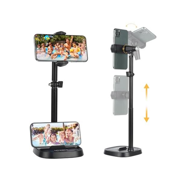 黒/-/-・Color:黒・スマホスタンド 卓上 高さ調整30cm-45cm一般的な携帯電話ホルダーとは異なり、高さの調節に改良・加工を施しています。卓上スマホスタンドは30cm-45cmに調節、携帯電話が回転することで幅広い角度に対応し、...