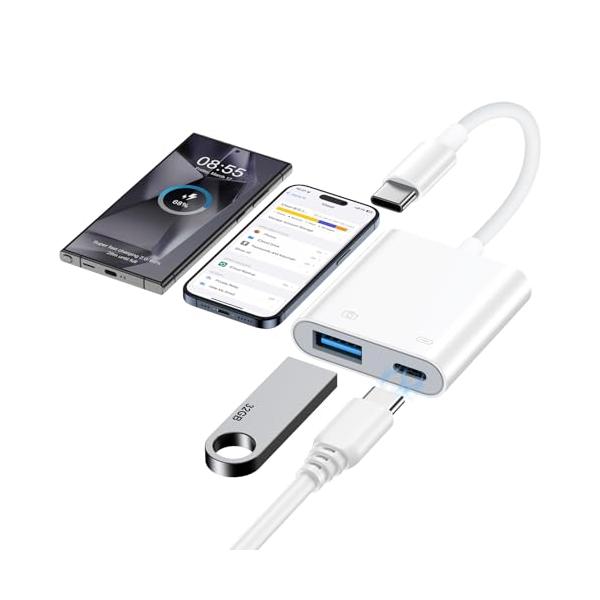 ホワイト/-/-・Color:ホワイト・??デュアルポート設計で充電＆接続を同時にUSB Type-CをUSB Type-CポートとUSB-Aポートに変換。スマートフォンやタブレットのType-Cポートに、外付けHDD、USBメモリ、マウス...