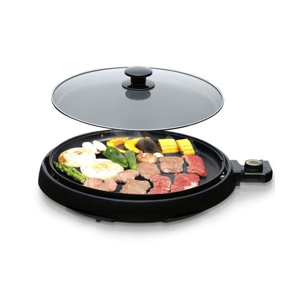2)丸型ホットプレート(1-2人用)ブラック/幅約45.5×奥行約38.5×高さ約12.8/IHP-C320-B・パッケージ個数:1・強力火力1300Wのハイパワーホットプレート。焼肉や焼きそば等の鉄板料理からピザ等のパーティーメニューまで...