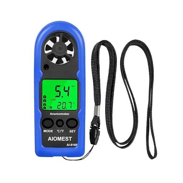 Mini 816B 青/-/-・Color:Mini 816B 青・??7枚の高感度ファンブレード従来の小型風速計とは異なり、AIOMEST AI-816B デジタル風速計は7枚の超軽量ブレードを搭載。0?65 mph（時速約104 km）...