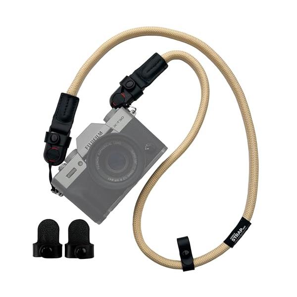 ヴィンテージapricot-01/10mm/APE11・Color:apricot-01・耐荷重＆防落下設計ストラップ カメラの両端には高級本革カバーを採用し、登山用グレードの10mm強化ポリエステルロープを使用。高い耐久性と強度を実現し、...