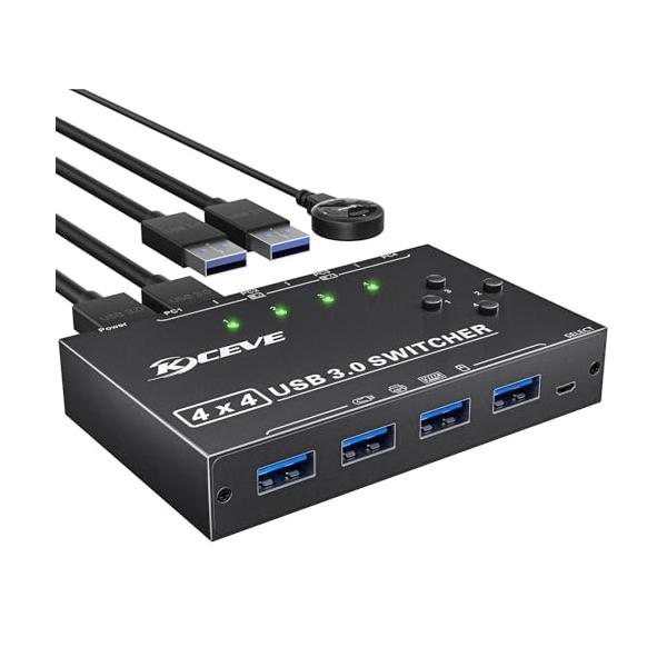 4入力4出力 USB3.0切替器ブラック/103x64mm/-・Size:103x64mmSetName:4 x 4 USB切替器・USB切替器 PC4台用USB3.0切替器は4入力4出力、USBデバイスが4台のコンピューター間で共有します...