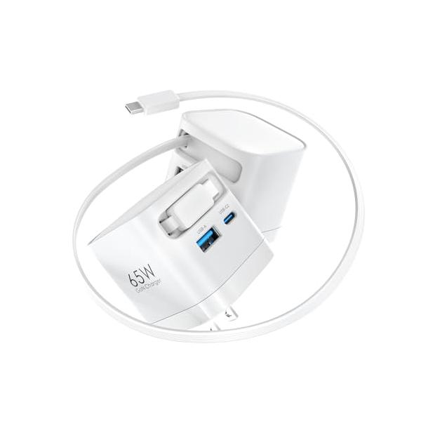 ホワイト/65W/TCT67-11E・Size:65WColor:ホワイト・3 in 1・ 65W 急速充電器 TOPADRE 65Ｗ 充電器はType-Cポート（USB-C2&amp;USB C 巻き取り式ケーブル付*65W Max）を二...