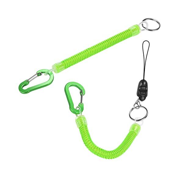 グリーン/-/-・Color:グリーン・最大耐荷重:約5kg、伸びる長さ:最長約110cm、色グリーン・コイルストラップは優れたTPU材料を採用し、内部にステンレスワイヤーが通し、断線や劣化に強く、長く使えます。バネの力がやや強いため、回復...