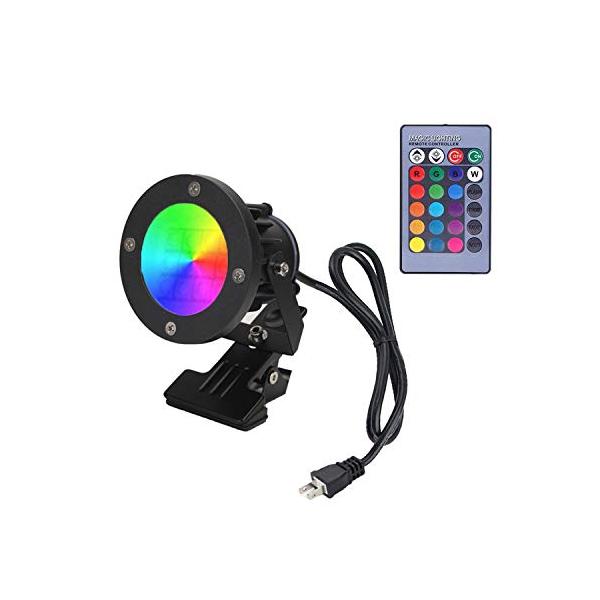 コンセント式RGB/リモコン付き/1・商品仕様電圧：AC85V〜265V、消費電力：10W　防水仕様：IP65、電源コード:約3m　PSE認証済 リモコンの電池規格：CR2025バッテリー（別売り）・多角度調整ライトの上下多角度を調整出来る...