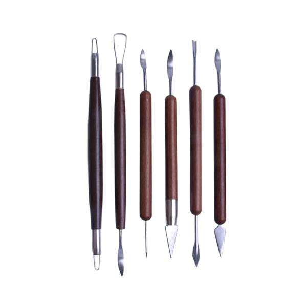 棕色/-/TN-026・実用的な6点セット：陶芸愛好家のために作られた6点セットの陶泥ツールは、陶芸創作を日常生活に気軽に近づけ、多様な手作業のニーズに応える・良質な材質の組み合わせ：実木ハンドルを用いて金属ペンヘッドを組み合わせ、材質が丈...
