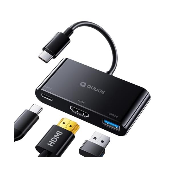 3IN1 USB3.0+PD+HDMIブラック/3-in-1_Black/QC301・Style:3IN1 USB3.0+PD+HDMI・パッケージ個数:1・「3つのポートを1つに」HDMI 変換 タイプc ハブはHDMI(4K)ポート、P...