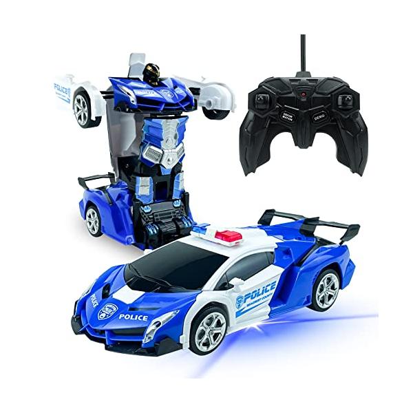 青白パトカーブルーホワイト/-/-・Color:ブルーホワイト・『ロボットに変換できる』このおもちゃはRCカー パトカー おもちゃ だけでなく、多機能ロボットおもちゃでもあります。40mHz赤外線リモコンを操作して、1つのボタンでラジコンカ...
