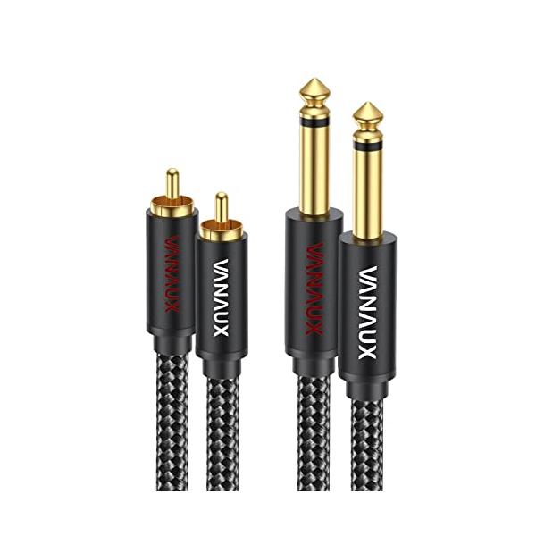 2RCA to 2x6.35mmブラック/5M/-・Style:2RCA to 2x6.35mmSize:5M・高耐久性RCA端子のプラグはセンターピン分割式で、ケーブル接続ユニットがコンパクトになり、脱落しにくく、24K金メッキコネクタは...