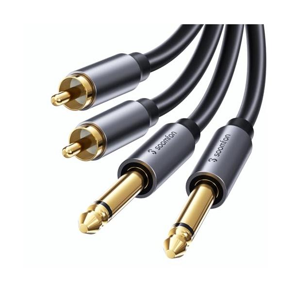 6.35mm(オス) - 2RCA(オス)/1.5M/-・Color:6.35mm(オス) - 2RCA(オス)Size:1.5M・TS 2*RCA to 2*6.35mm ケーブル24Kの金メッキ防食コネクターとダブルシールドで、シールド...