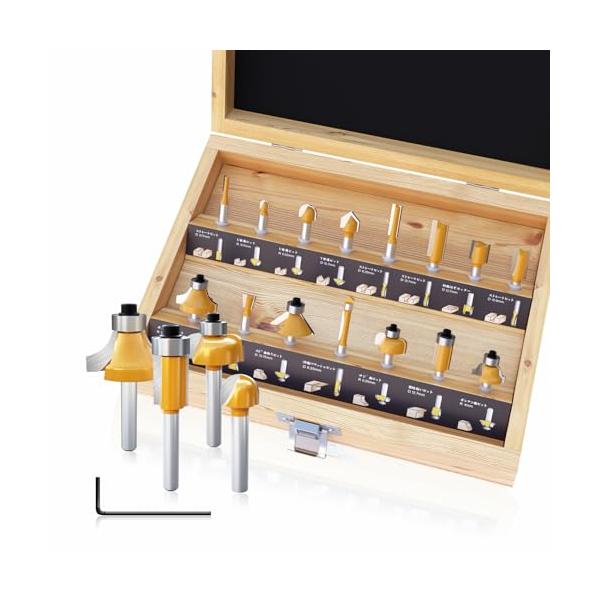 -/0.2362インチ/15本組・Model:15本組・▲15本組  色: イエロー  シャンク径: 6mm。溝ほり 面取り 飾り面加工用。ルータービットの刃部にYG6Xタングステン鋼合金を採用し&amp;表面塗装  切削力に優れ美しく仕上...