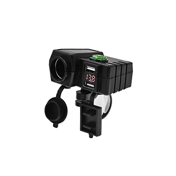 ブラック/B/-・パッケージ個数:1・対応機種：12Vのオートバイに適用；ハンドルやサイドミラーに取り付け・USB2ポートを搭載しており、1つのポートから最大で2.1Aの出力がで、合計で最大4.2Aの出力が です。・電圧計を搭載しており、電...