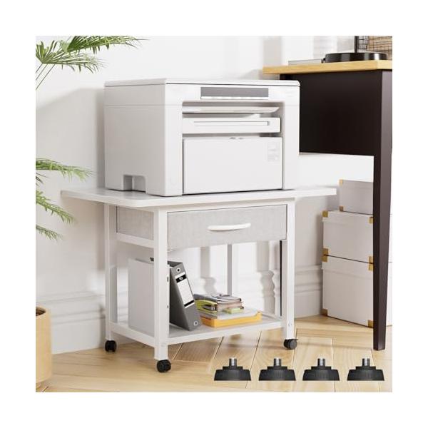 調節ホワイト/-/-・Color:ホワイト・デスクトップ拡幅設計アップグレードされたデスクトップサイズは56*38CMで、広い天板はA3プリンター、スキャナー、ファックス、3Dプリンターなどを安心して置くことができます。書類トレイや小物も一...