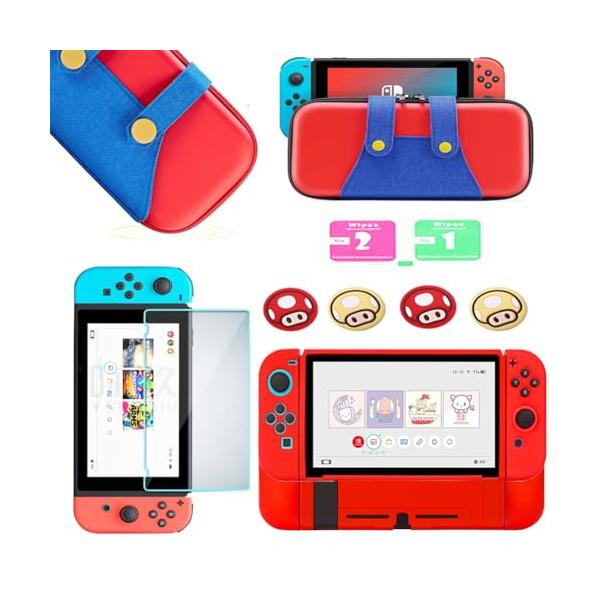 カバー+強化ガラスフィルム+Joy-Conカバー+親指キャップ赤&amp;青/-/QDC-123・Color:赤&amp;青・保護ケースセットこの保護バッグは かわいいスイッチケースのデザインをしています。保護バッグの個性が広がります。 パ...