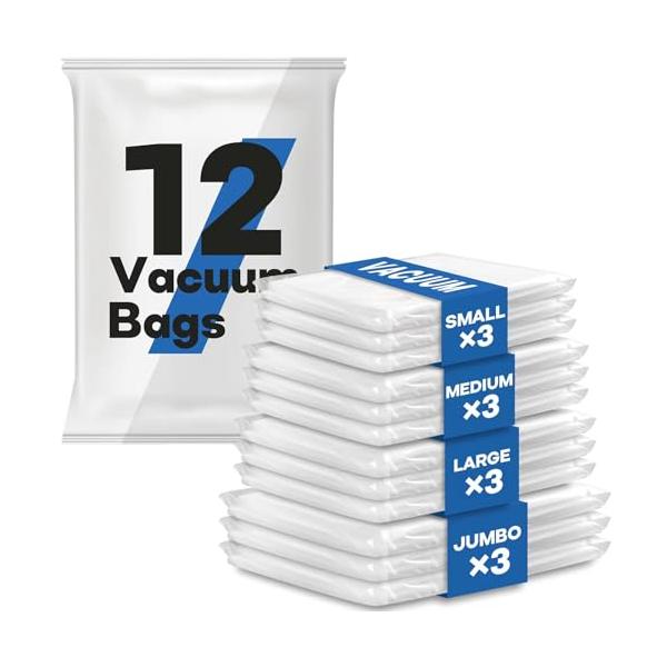 透明/3超大+3大+3中+3小/JP-W-3A・Size:3超大+3大+3中+3小・注意：圧縮袋のみ、ポンプ付きない・4サイズ12枚セット圧縮袋 12枚入、サイズ： 100×80cm×3枚、80×60cm×3枚、70cm×50cm ×3枚、...