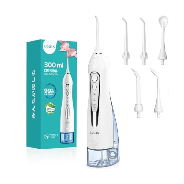 ホワイト/-/-・Color:ホワイト・効率的な洗浄、多機能ノズルが敏感な歯を優しくケアします：5つのノズルで360°清掃をサポートし、歯垢や食べかすを効果的に除去。0.4mmの極細水柱で歯間や矯正中の歯も簡単に清掃。強力なウォーターポンプ...