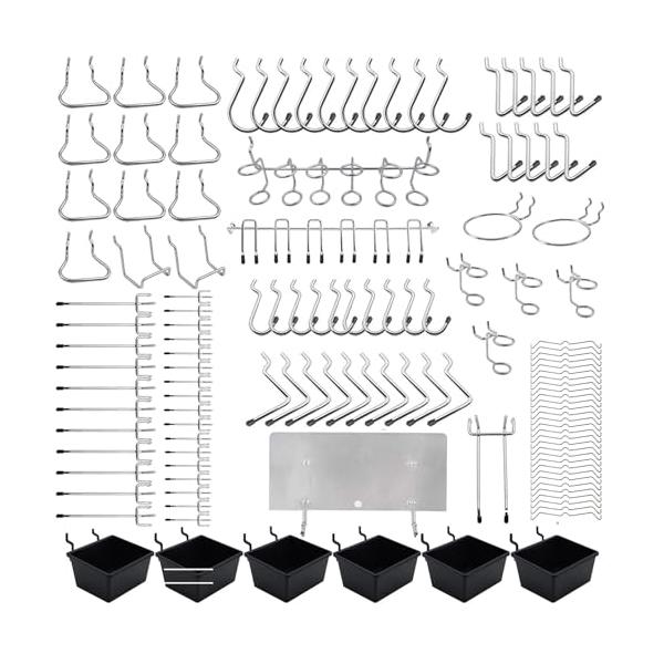 パンチングボードフックシルバー/-/-・Color:シルバー・156セットスチール製の156個有孔ボードフックセットです、有孔ボード リングフック。六つの収納ボックスが含まれています。ボードを最大限に活用して収納のスペースを広げます。ブラッ...