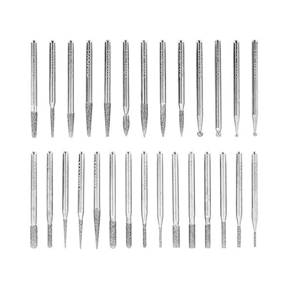 DIY工具シルバー/-/-・商品仕様 セット内容：30種類入り、素材：ダイヤモンド、付属：専用ケース 、カラー：シルバー。リュータービットはガラス、天然石、金属や木材などの研磨と切削を得意とする小型のリューターの必需品です。手持ちのリュータ...