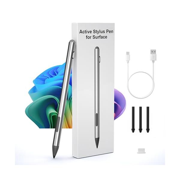 六角形ペン本体 銀/-/-・Color:六角形ペン本体 銀・[即戦力の多機能設計] Surface ペンはドライバーやBluetooth設定不要で、ボタン操作だけで即使用。式ペン先による長寿命と画面保護、消しゴム/右クリック機能を搭載。LE...