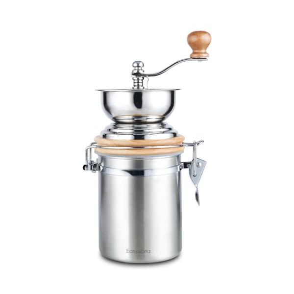 食器シルバー/DIa.4 x 10 inch H/710073690595・パッケージ個数:1・「現代の人間工学的デザイン」 高品質ステンレススチール製鋳造研削機構とステンレススチールの容器と頑丈な木製ハンドルと蓋を備えています。・「操作簡...