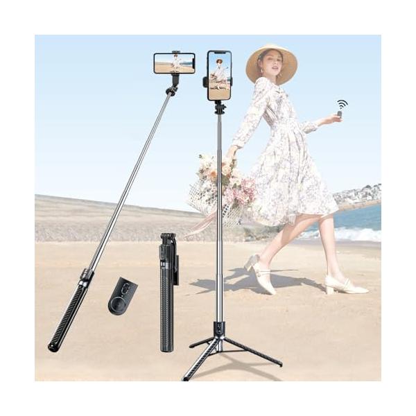 ブラック/-/-・Color:ブラック・パッケージ個数:1・自撮り棒＆三脚でさらに多機能  本製品は、7段階の伸縮構造を採用しており、最大で168cmまで伸ばすことができます。さらに、スマホホルダーとスマートフォンを装着した状態では、撮影時...