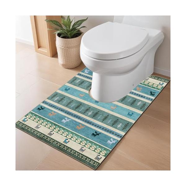 緑の鹿/60*90cm/250424toliet mat・Color:緑の鹿・柔軟快適・踏む心地良いトイレマットは、柔軟で快適な素材を使用しています。素足で使用しても、靴下を履いていても、その柔らかな感触が心地よく、立っている時や踏んでいる...