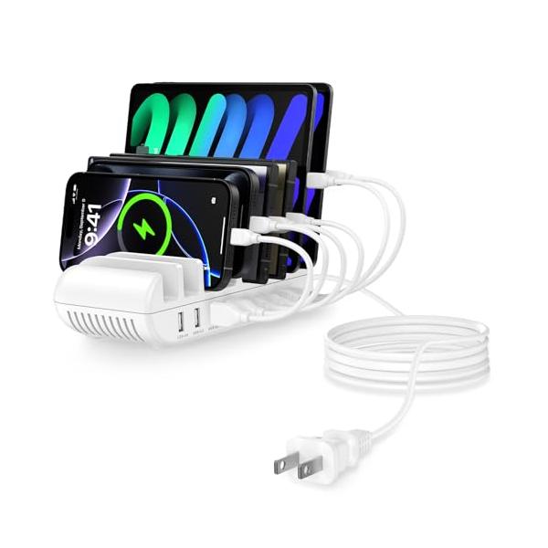 ホワイト/-/-・Color:ホワイト・8台同時充電この8口スマホスタンド充電ステーションは、8台のデバイスを同時に充電でき、複数の充電器が不要で、コンセントが不足したりデスクトップが散らかったりすることを心配する必要がありません。 卓上充...