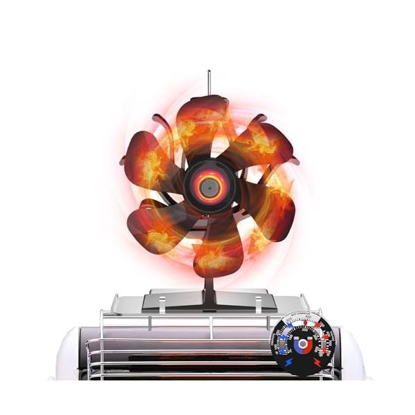 6枚羽-plus-サイズUP&amp;ブラケット付き・Style:6枚羽-plus-サイズUP・パッケージ個数:1・??温度管理UP＆動作原理暖炉ファン内の熱電モジュールは小型発電機としてファンを駆動するモータであるため、暖炉ファンの駆動／...