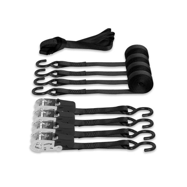 ブラック/4.5m/TJ11202S・Color:ブラック・商品仕様長さ：4.5ｍ、幅：2.5cm、重さ：2kg、セット：4本。破断強度：680kg、最大使用荷重：225kg・幅広い用途重い荷物の固定、軽トラックやトラック輸送時の荷物の締め...