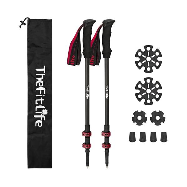 レッド/-/-・Color:レッド・ 驚きの軽さと強度トレッキングポールはカーボン素材で作られていますので、1本はわずか180g（本体のみ）となります。これを使うことでより少ない労力でより速く進めます。強度が高いカーボン素材を使うことで優れ...