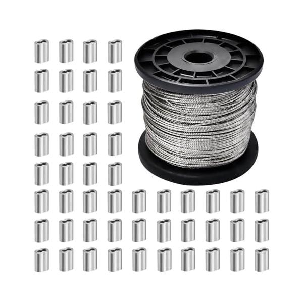 シルバー/2.0MM x 100m/-・Size:2.0MM x 100m・パッケージ内容: ステンレスロープ 直径は2.0ｍｍ、長さは100ｍです。2.0mm 8文字型アルミスリーブ 50個入ります。ターミナル金具との組み合わせで様々な場...